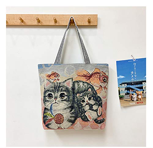 Women Canvas Cat Tote Bag Cat Print Bag Cat Graphic Shoulder Bag Hobo Crossbody Handbag Casual(A08)