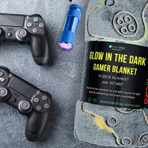 Glow in The Dark Gamer Blanket - 60 x 80 inch, Soft Cozy Kids Throw Blanket-Gaming Room Decor for Bedroom, Video Game Gift for Adults Teens Grandkids, Gifts for Him, Boys Gift Ideas