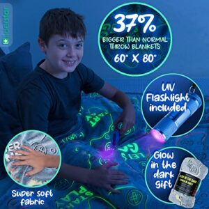 Glow in The Dark Gamer Blanket - 60 x 80 inch, Soft Cozy Kids Throw Blanket-Gaming Room Decor for Bedroom, Video Game Gift for Adults Teens Grandkids, Gifts for Him, Boys Gift Ideas