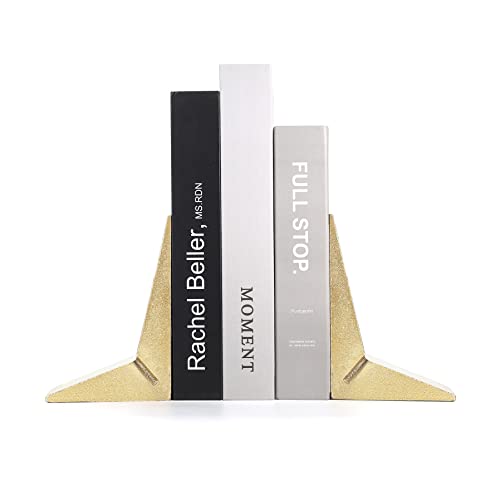 Cast Iron Geometric Decorative Bookends , Sharp Triangle Theme , Heavy Duty , Set of 2 Gold