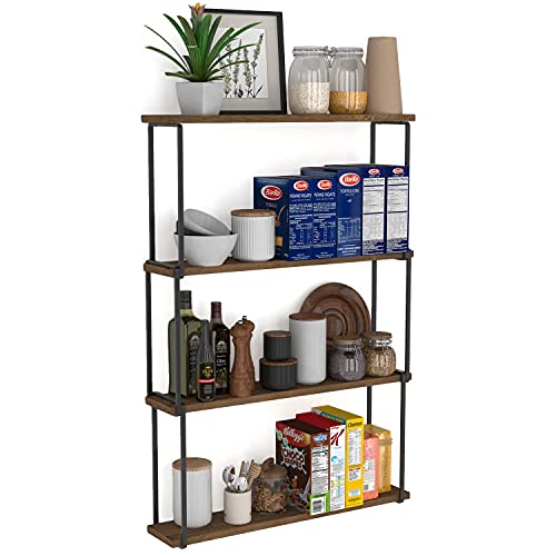 Wallniture Porto 4-Tier Floating Shelves for Wall Storage, Kitchen Pantry Organization and Storage Shelves, 24" Wood Wall Shelf, Walnut