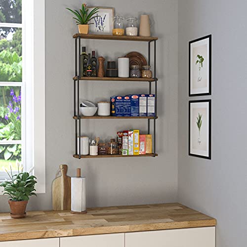 Wallniture Porto 4-Tier Floating Shelves for Wall Storage, Kitchen Pantry Organization and Storage Shelves, 24" Wood Wall Shelf, Walnut