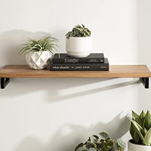 Kate and Laurel Lankford Modern Wood Wall Shelf, 24, Natural Wood and Black, Decorative Shelf for Storage and Display