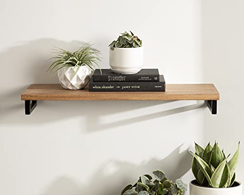 Kate and Laurel Lankford Modern Wood Wall Shelf, 24, Natural Wood and Black, Decorative Shelf for Storage and Display