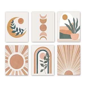 xuoiaynb abstract boho wall art prints, minimalist geometric sun canvas wall art (8″x10″x6pcs, unframed)-mid century modern art print for bedroom decoration