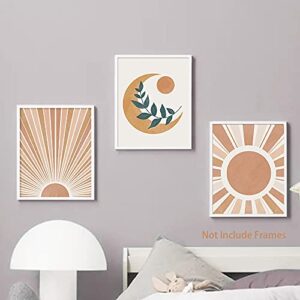 XUOIAYNB Abstract Boho Wall Art Prints, Minimalist Geometric Sun Canvas Wall Art (8"x10"x6pcs, Unframed)-Mid Century Modern Art Print for Bedroom Decoration