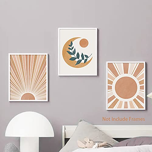 XUOIAYNB Abstract Boho Wall Art Prints, Minimalist Geometric Sun Canvas Wall Art (8"x10"x6pcs, Unframed)-Mid Century Modern Art Print for Bedroom Decoration