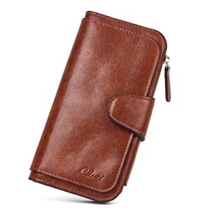 CLUCI Women Wallet Fashion Soft Leather Designer Zip Magnetic Multi Card Holder Organizer Travel Ladies Clutch Trifold Reddish Brown