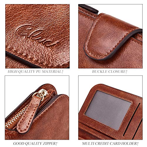 CLUCI Women Wallet Fashion Soft Leather Designer Zip Magnetic Multi Card Holder Organizer Travel Ladies Clutch Trifold Reddish Brown