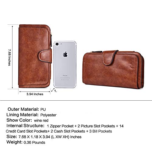 CLUCI Women Wallet Fashion Soft Leather Designer Zip Magnetic Multi Card Holder Organizer Travel Ladies Clutch Trifold Reddish Brown