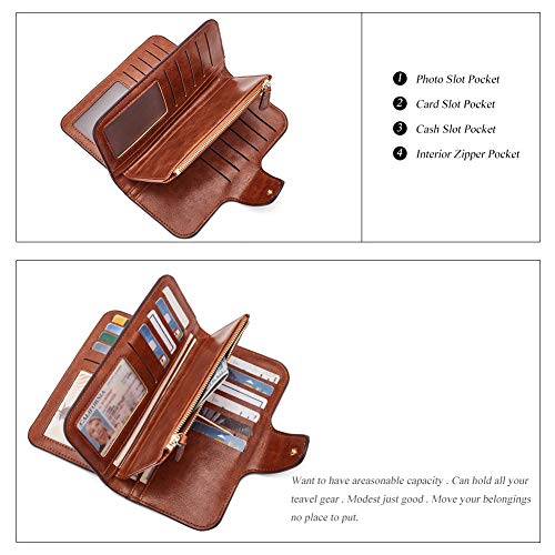 CLUCI Women Wallet Fashion Soft Leather Designer Zip Magnetic Multi Card Holder Organizer Travel Ladies Clutch Trifold Reddish Brown