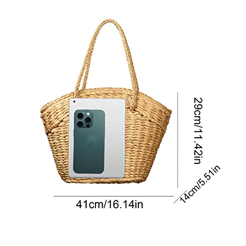 Gets Handmade Tote Straw Bag Rattan Summer Beach Shoulder Bag for Women (Brown)