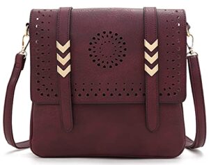 sunformorning crossbody bag with coin purse for women leather shoulder sling purse (wine red)