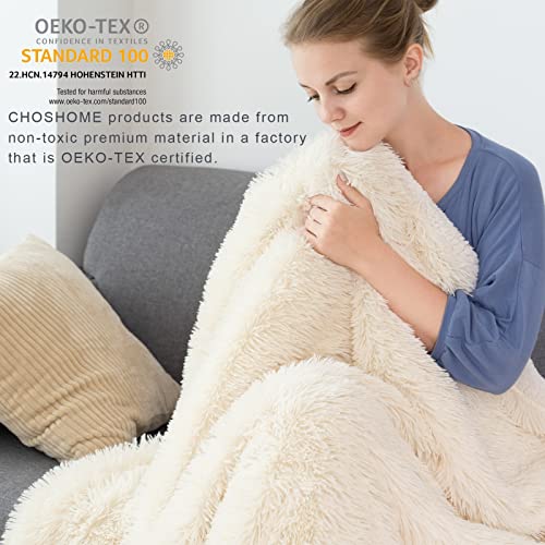 CHOSHOME Faux Fur Throw Blanket Throw Size, Plush Reversible Faux Fur and Sherpa Fleece Blanket Lightweight Fuzzy Shaggy Blanket, Comfy Fluffy Blankets and Throws for Couch Sofa Bed, 50"×60", Beige