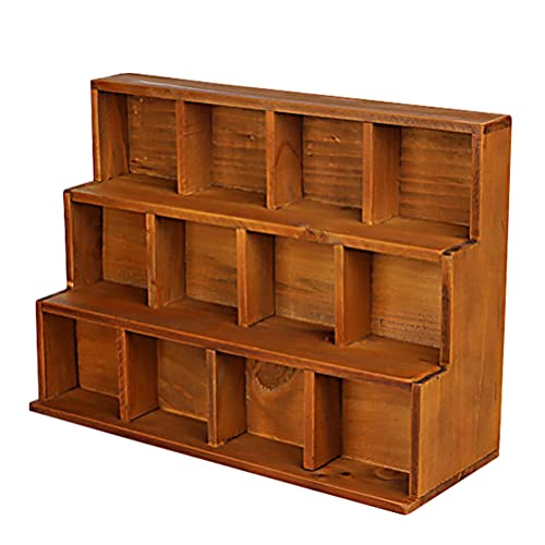 NUOBESTY Wooden Freestanding Wall Mounted Shadow Box Display Shelf Stair Step Case Vintage Shelving Box Unit Cabinet Organizer for Doll Figurines Pot 37. 8x27. 8x14. 2cm