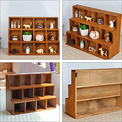 NUOBESTY Wooden Freestanding Wall Mounted Shadow Box Display Shelf Stair Step Case Vintage Shelving Box Unit Cabinet Organizer for Doll Figurines Pot 37. 8x27. 8x14. 2cm