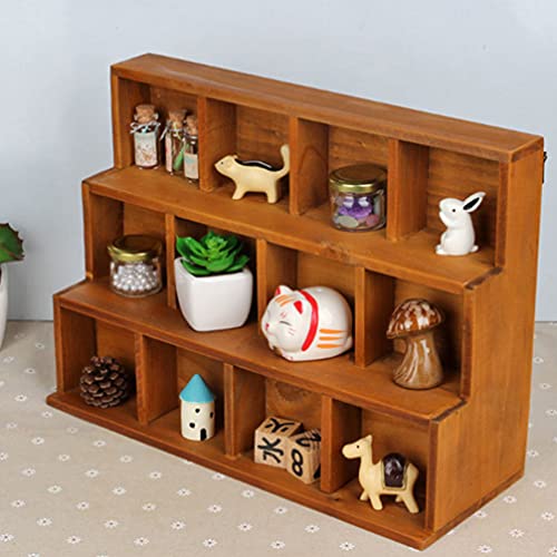 NUOBESTY Wooden Freestanding Wall Mounted Shadow Box Display Shelf Stair Step Case Vintage Shelving Box Unit Cabinet Organizer for Doll Figurines Pot 37. 8x27. 8x14. 2cm