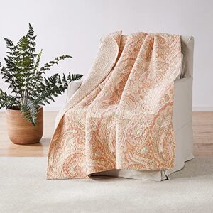 levtex – spruce coral – quilted throw – (50 x 60) – paisley – coral and tan – reversible pattern – cotton fabric