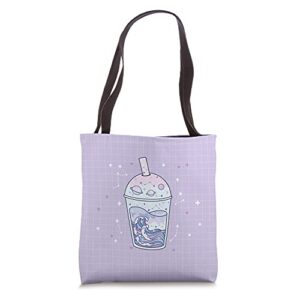 kawaii aesthetic cute boba milk tea lover japanese waves art tote bag