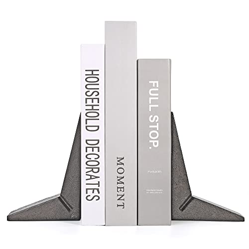 Ambipolar Cast Iron Bookends, Sharp Triangle Theme, Black Decorative Bookends for Home Decor, Office Desk, Bookshelves, Bookends for Heavy Books