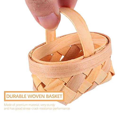 Candy Basket Bushel Basket 12pcs Mini Woven Baskets with Handles Tree Hanging Miniature Wooden Chip Baskets Ornaments for Farmhouse Rustic Wedding Party Candy Basket Bamboo Easter Basket