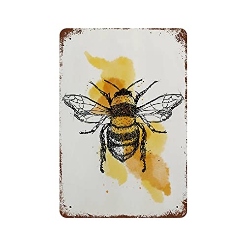 Antique Tin Sign BEE Metal Tin Sign Retro Nostalgic Tin Sign Fun Decorative Sign for Home Kitchen Bar Room Garage Decor Insect Honey Bumblebee Gift for Her Gift for Mum 8x5.5 Inch