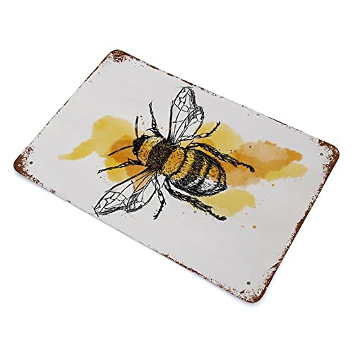 Antique Tin Sign BEE Metal Tin Sign Retro Nostalgic Tin Sign Fun Decorative Sign for Home Kitchen Bar Room Garage Decor Insect Honey Bumblebee Gift for Her Gift for Mum 8x5.5 Inch