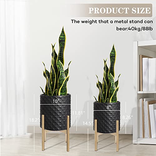 Oakrain Mid Century Planters for Indoor Plants, Set of 2, Modern Decorative Metal Planter Pots for Living Room, Office, Garden or Balcony, Black Planter with Stand, 8 inch & 10 inch