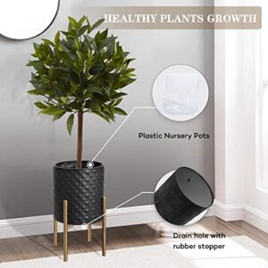 Oakrain Mid Century Planters for Indoor Plants, Set of 2, Modern Decorative Metal Planter Pots for Living Room, Office, Garden or Balcony, Black Planter with Stand, 8 inch & 10 inch