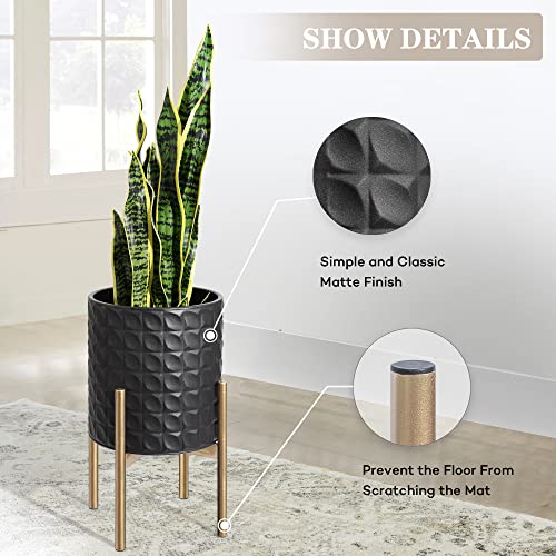 Oakrain Mid Century Planters for Indoor Plants, Set of 2, Modern Decorative Metal Planter Pots for Living Room, Office, Garden or Balcony, Black Planter with Stand, 8 inch & 10 inch