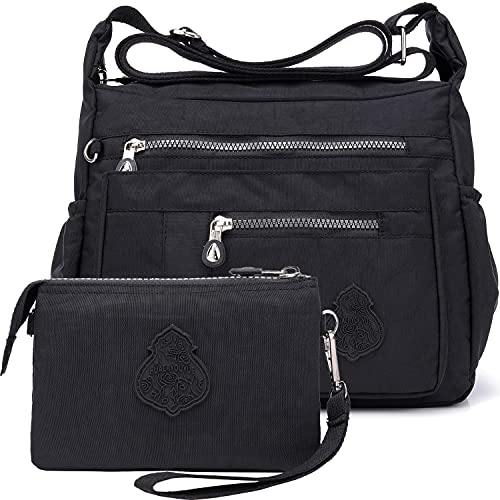 Scioltoo Crossbody Bags for Women Travel Purses with Multi-pockets Nylon Lightweight Waterproof Shoulder Messenger Black