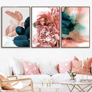 vlejoy pink flower canvas wall art pink and green flower wall art nordic flower painting for living room pink flower pictures wall decor pink flower poster prints for bedroom decor 16x24inx3 no frame