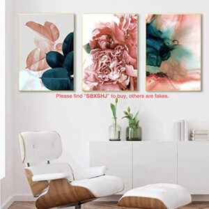 Vlejoy Pink Flower Canvas Wall Art Pink and Green flower Wall Art Nordic Flower Painting for Living Room Pink Flower Pictures Wall Decor Pink Flower Poster Prints for Bedroom Decor 16x24inx3 No Frame