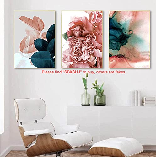 Vlejoy Pink Flower Canvas Wall Art Pink and Green flower Wall Art Nordic Flower Painting for Living Room Pink Flower Pictures Wall Decor Pink Flower Poster Prints for Bedroom Decor 16x24inx3 No Frame