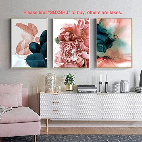 Vlejoy Pink Flower Canvas Wall Art Pink and Green flower Wall Art Nordic Flower Painting for Living Room Pink Flower Pictures Wall Decor Pink Flower Poster Prints for Bedroom Decor 16x24inx3 No Frame