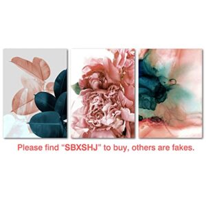 Vlejoy Pink Flower Canvas Wall Art Pink and Green flower Wall Art Nordic Flower Painting for Living Room Pink Flower Pictures Wall Decor Pink Flower Poster Prints for Bedroom Decor 16x24inx3 No Frame