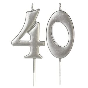 silver 40th birthday candles for cake, number 40 4 glitter candle party anniversary cakes decoration for kids women or men