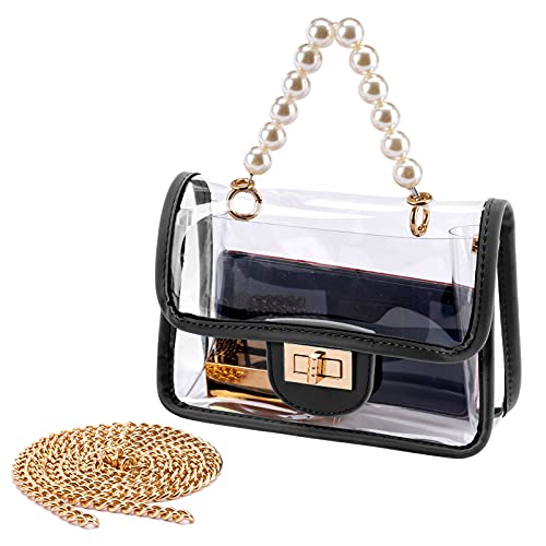 YING YUMEI Clear Purse for Women, Fashion Crossbody Clutch Handbag Cute, Small See Through Bag (Black)