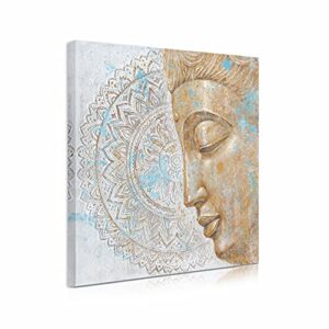 yelash buddha canvas wall art picture – mandala buddhism statue inspirational painting zen meditation home decor for bathroom bedroom framed ready to hang (20″x20″x1)