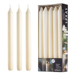 10 pack straight unscented ivory candles – 9.5 inch tall candle sticks – dripless long burning candles for dinner table, weddings, home decoration, holidays – 8 hour burn time