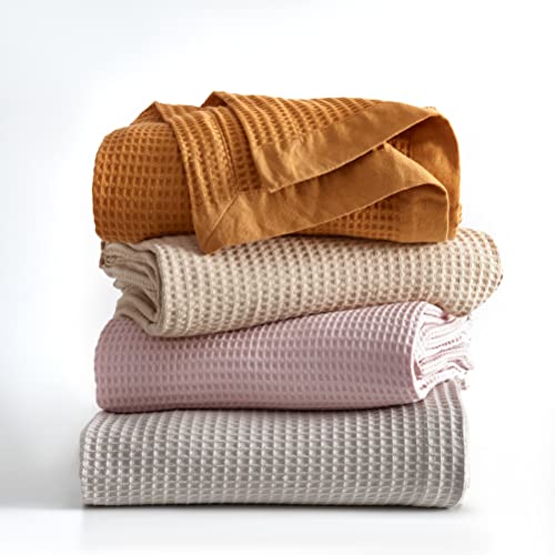 Great Bay Home 100% Cotton Waffle Weave Blanket. Lightweight and Soft, Perfect for Layering. Mikala Collection, Oatmeal, King