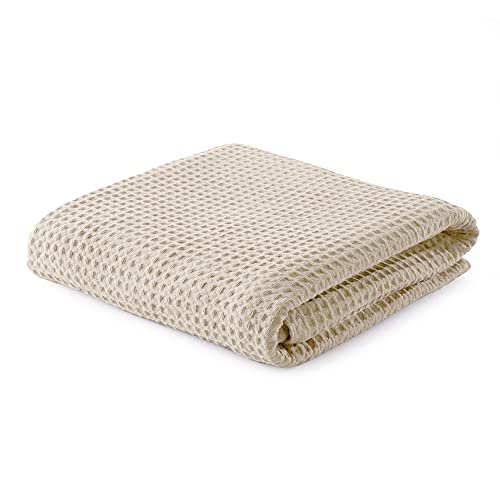 Great Bay Home 100% Cotton Waffle Weave Blanket. Lightweight and Soft, Perfect for Layering. Mikala Collection, Oatmeal, King