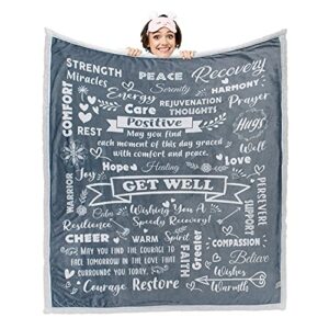 mami home get well soon gift blanket, healing thoughts positive energy comfort blanket, flannel fleece sherpa throw blanket 60×50 (grey, 60×50)