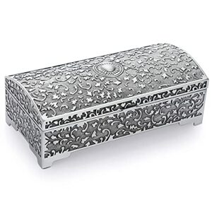 hipiwe vintage metal jewelry box trinket storage box treasure chest case ring holder necklace earring organizer keepsake box wedding birthday gift for girls women, medium