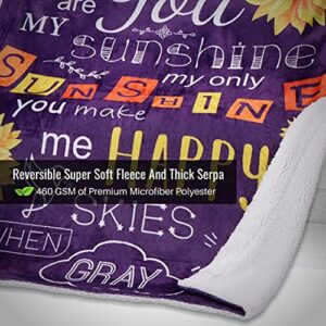 Sunflower Blanket - Soft, Cozy, Warm Sherpa Fleece Fabric with You are My Sunshine Lyrics - Thick, Double-Layered Material - Thoughtful Gift for Christmas, Birthday, Valentine's Day