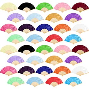 uratot 36 pieces multicolor folding fans silk bamboo folding fans handheld fans for wedding, party decoration