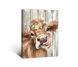 bathroom cow pictures wall decor country theme canvas wall art farmhouse retro paintings wall decor for bedroom modern brown rustic wall art vintage framed artwork for kitchen decoration size 12×16