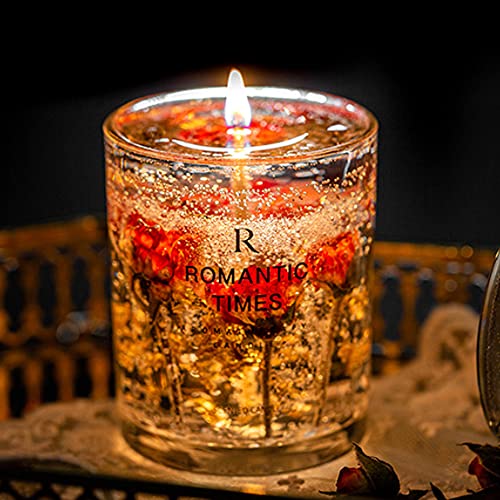 Romantic Times Jelly Scented Candles Real Flower Essential Oil Incense Candle Soothing Fragrance Cup 7.4 Oz Burning 50 Hours Floral Decorative (Velvet Rose)