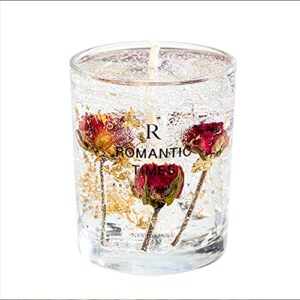 Romantic Times Jelly Scented Candles Real Flower Essential Oil Incense Candle Soothing Fragrance Cup 7.4 Oz Burning 50 Hours Floral Decorative (Velvet Rose)