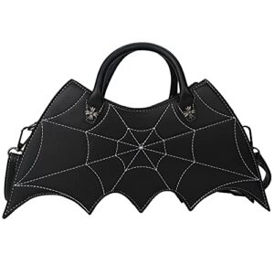 ondeam bat wing shoulder bag,pu spider web crossbody handbag for women(black)